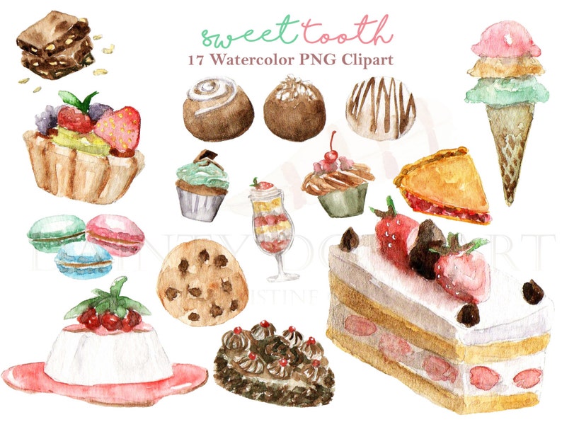 Sweets Clipart Watercolor Dessert Cupcake Cake Food Chocolate Cookie ...