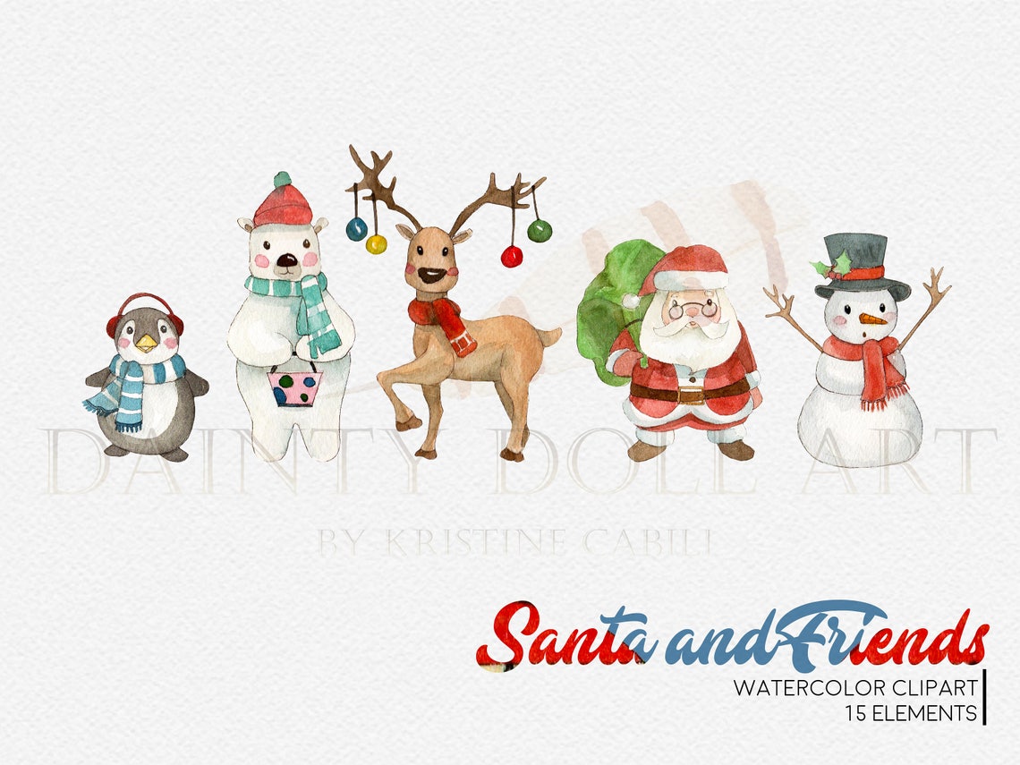 Santa Claus Clipart Watercolor Digital Download Christmas Snowman ...