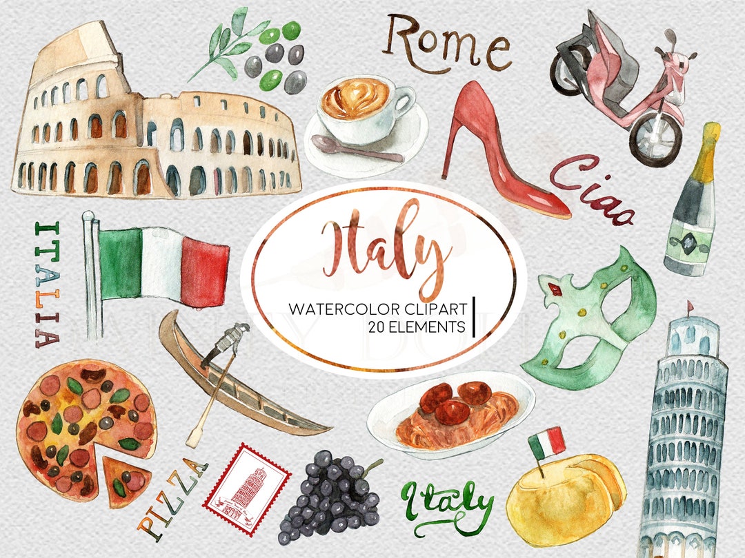 Italy Clipart Watercolor Digital Download Travel Europe Italian Flag ...