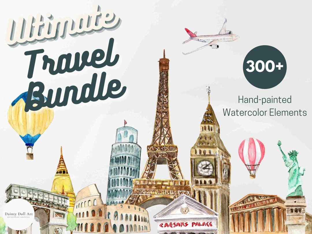 Travel Watercolor Clipart Bundle | Travel and Vacation Planner Stickers ...