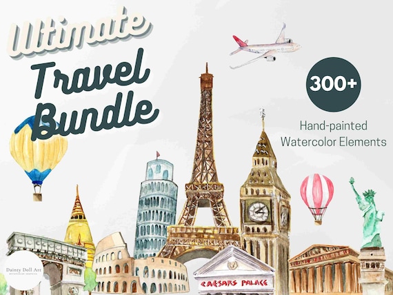 Travel Watercolor Clipart Bundle Travel and Vacation Planner | Etsy