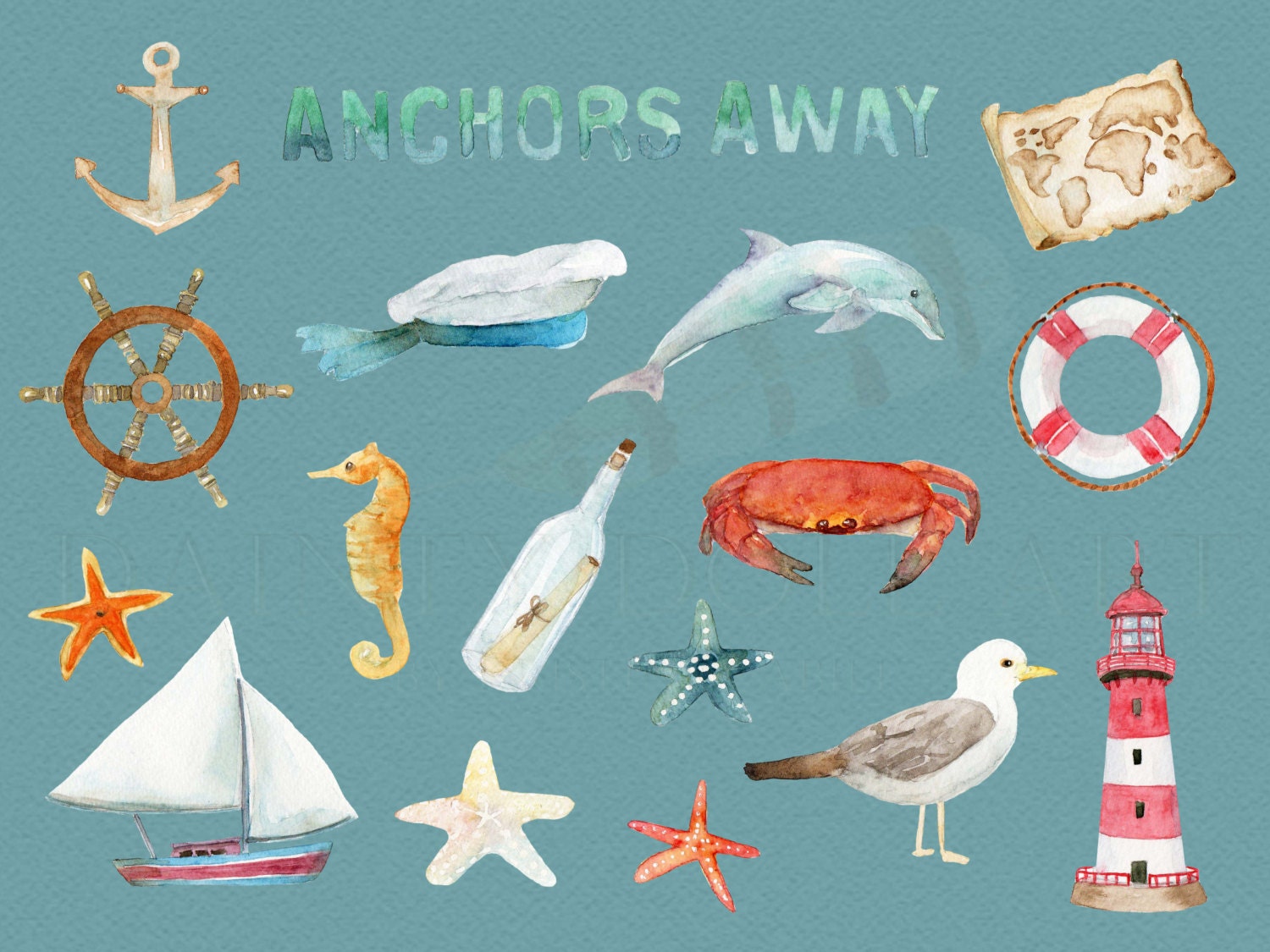 Nautical Travel Vacation Watercolor Clipart Summer Holiday Anchor Ocean ...