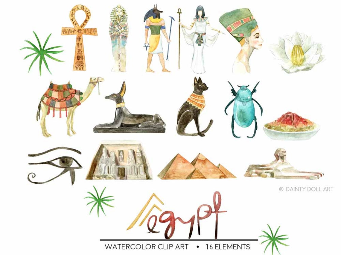 Egypt Clipart Watercolor Digital Download Travel Egyptian Pyramid ...