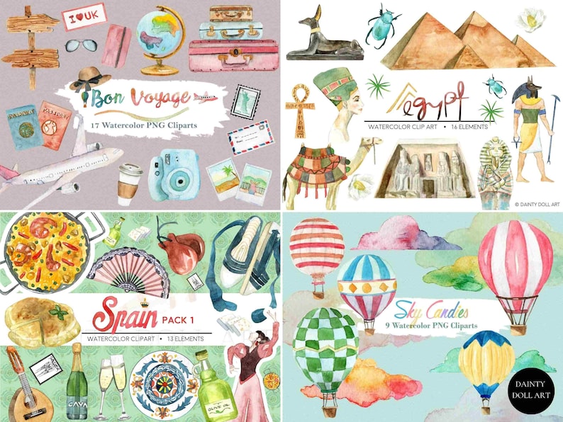 Travel Watercolor Clipart Bundle Travel and Vacation Planner | Etsy
