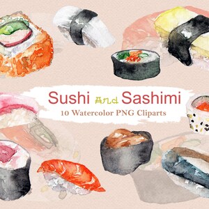 Sushi Sashimi Clipart Watercolor Japan Asian Food Kawaii Restaurant ...