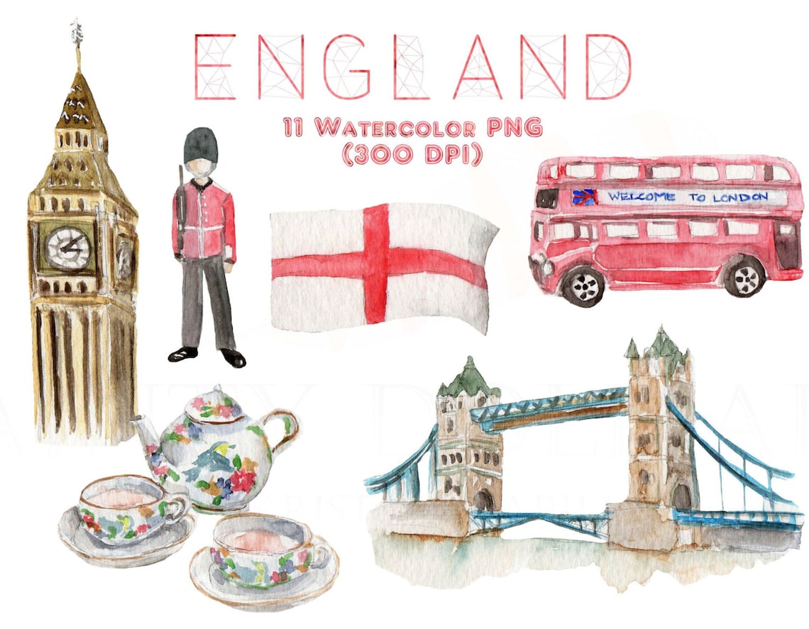 England Watercolor Clipart London British Europe Big Ben Digital ...