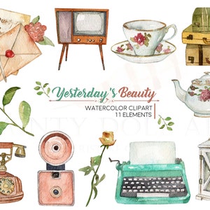 Vintage Clipart Watercolor Digital Download Travel Wedding Planner ...
