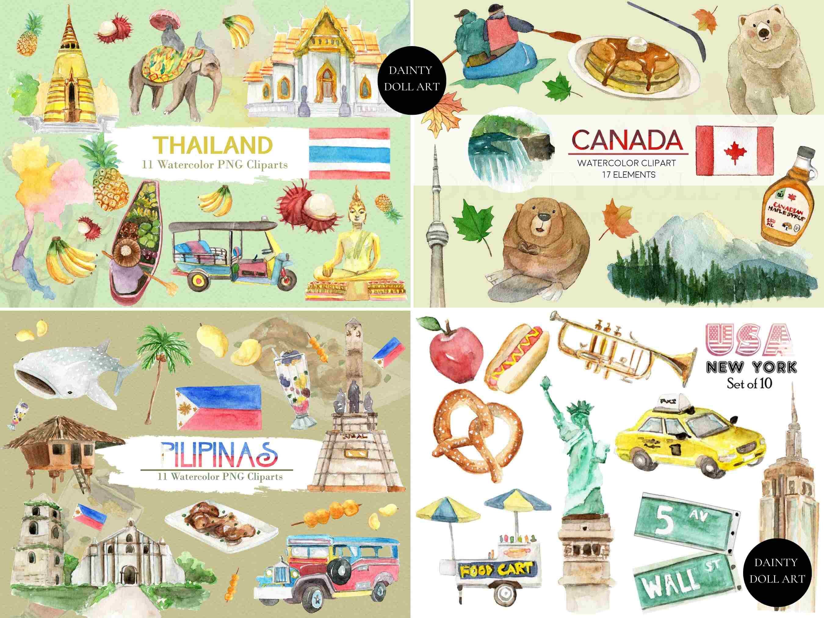 Travel Watercolor Clipart Bundle Travel and Vacation Planner - Etsy