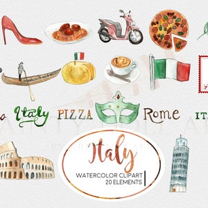 Italy Clipart Watercolor Digital Download Travel Europe Italian Flag ...