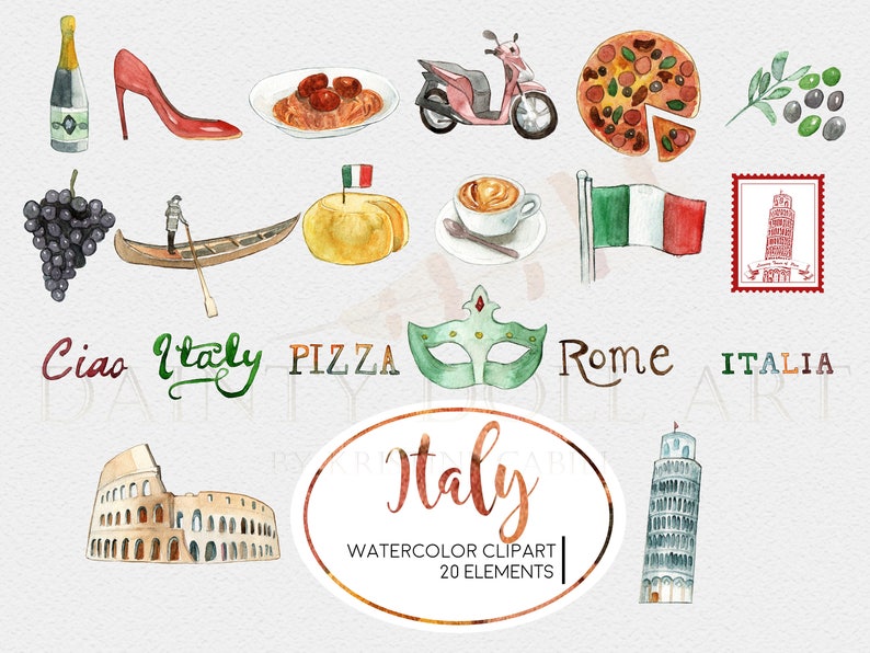Italy Clipart Watercolor Digital Download Travel Europe - Etsy