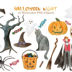 Halloween Clipart Watercolor Pumpkin Witch Ghost Monster Vampire Autumn ...