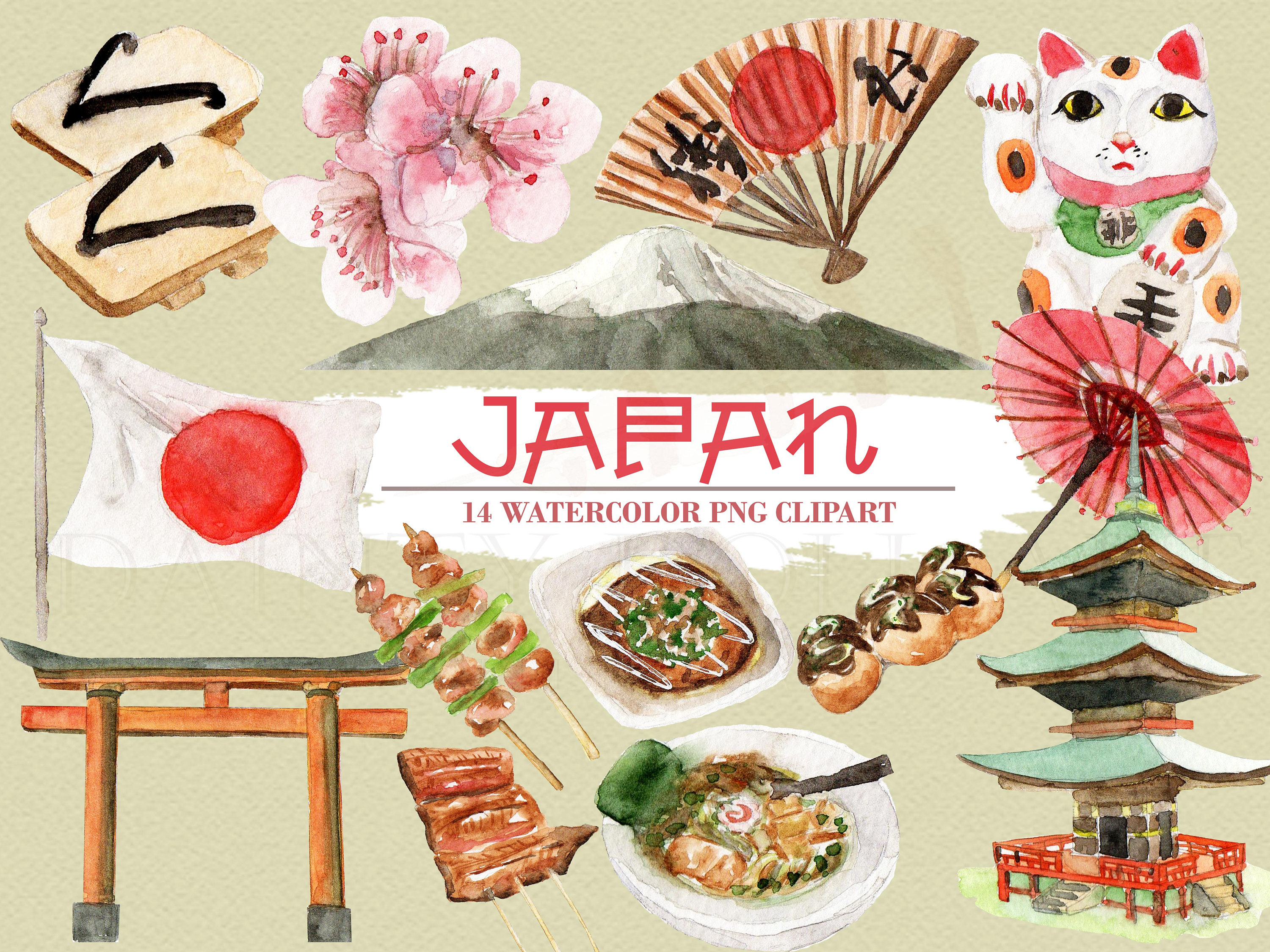 Japan clipart mountain fuji clipart geisha clipart East clipart set ...