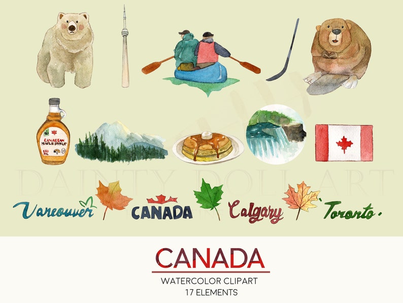 Canada Clipart Watercolor Digital Download Travel Canadian Maple Leaf ...