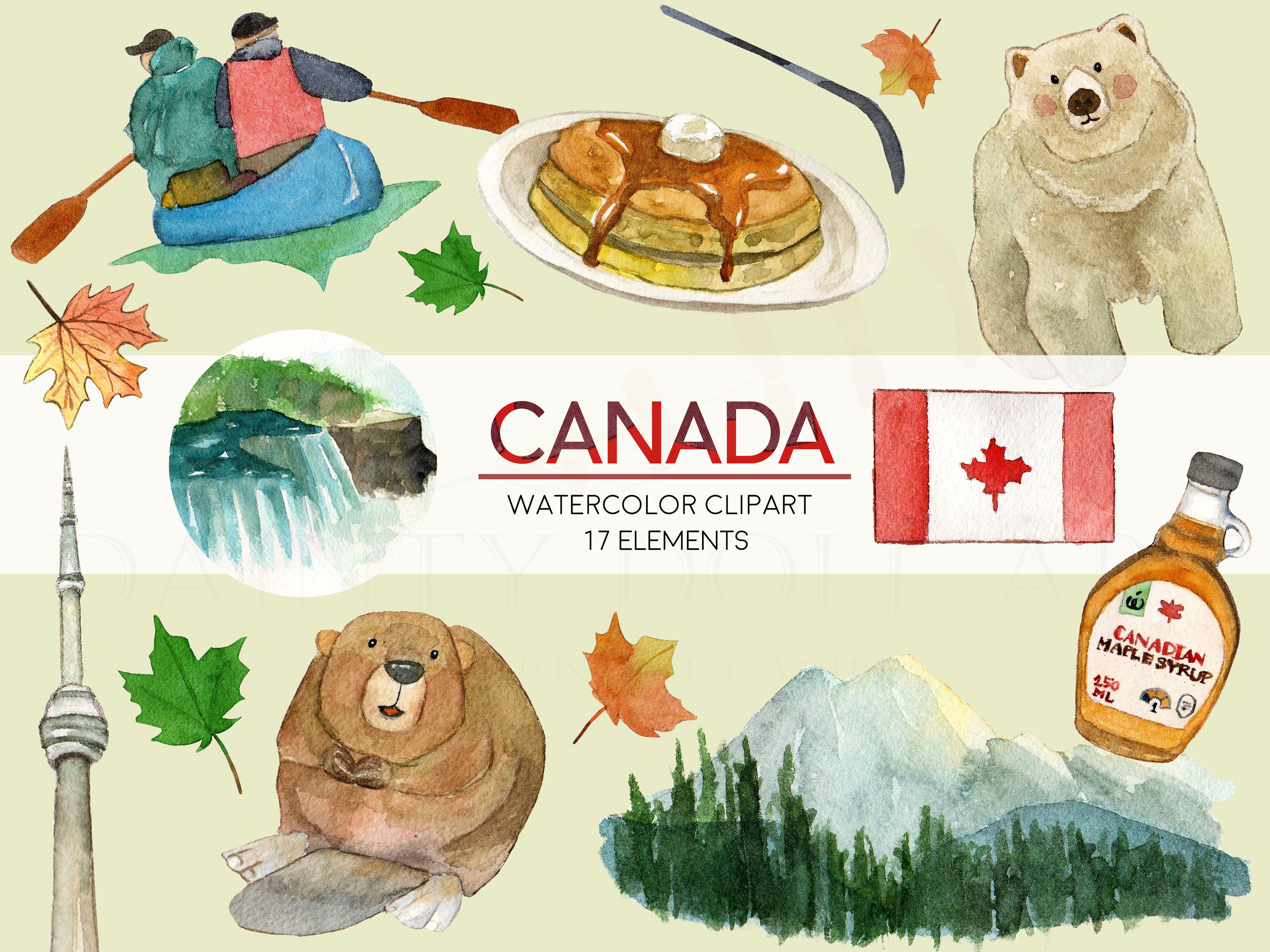 Canada Clipart Watercolor Digital Download Travel Canadian Maple Leaf ...