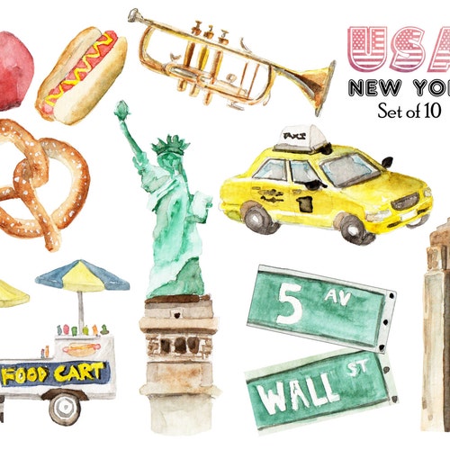 New York Clip Art / Watercolor Clip Art / Stock Image / | Etsy