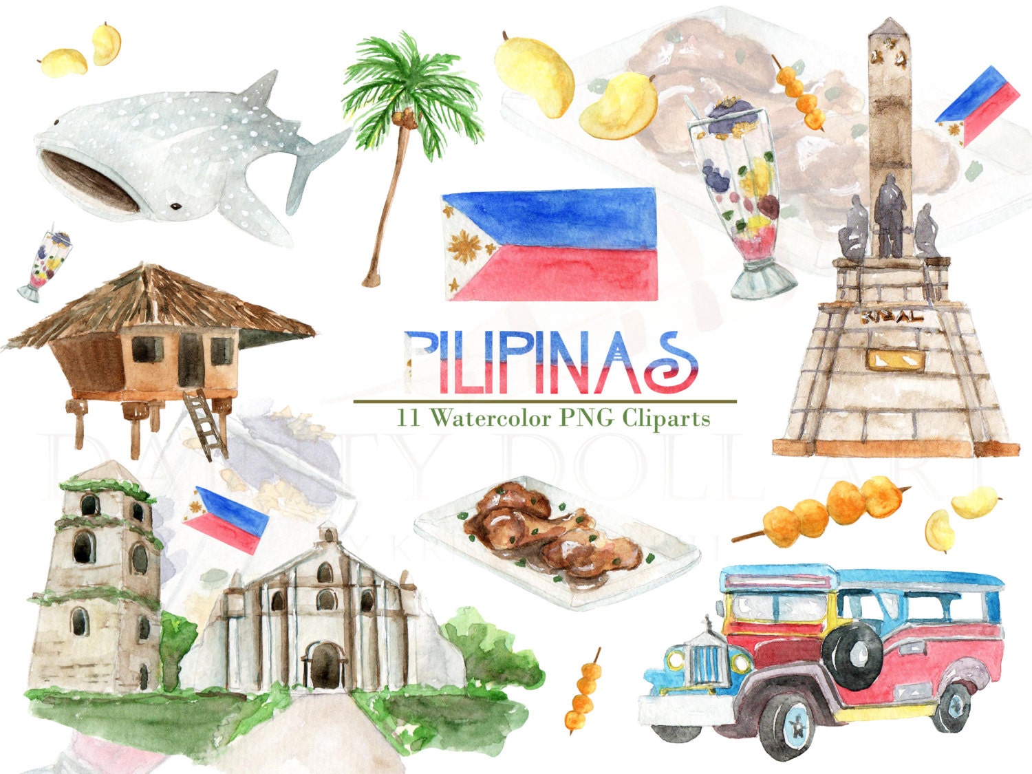 Philippines Clipart Watercolor Digital Download Travel Southeast Asia ...