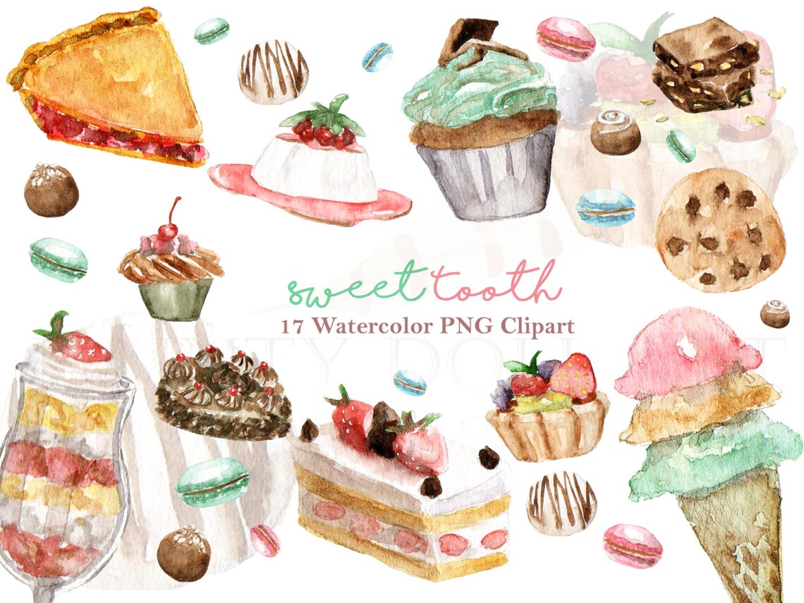 Sweets Clipart Watercolor Dessert Cupcake Cake Food Chocolate Cookie ...
