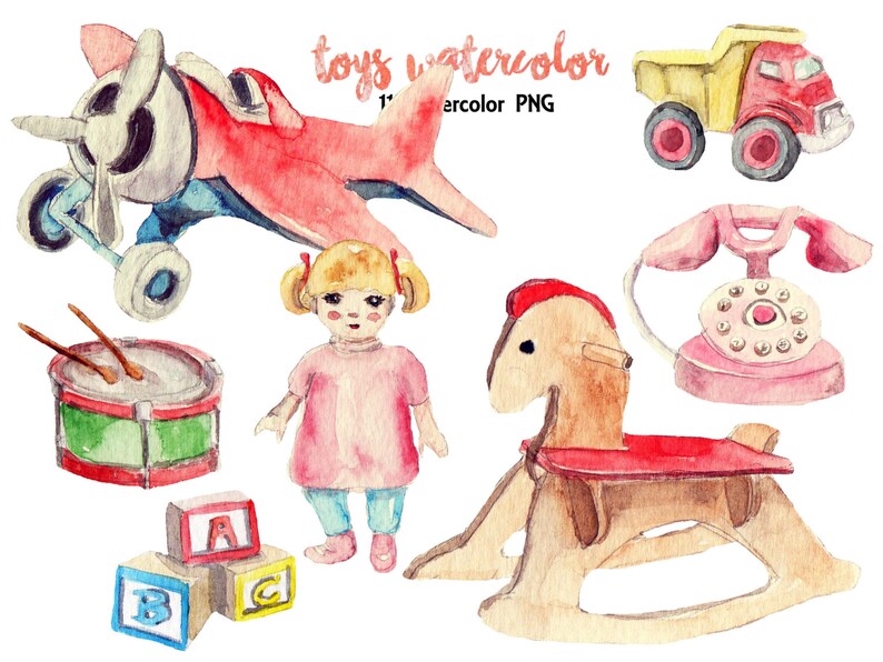 Toys Baby Clipart Watercolor 11 PNG Digital Download Bear - Etsy