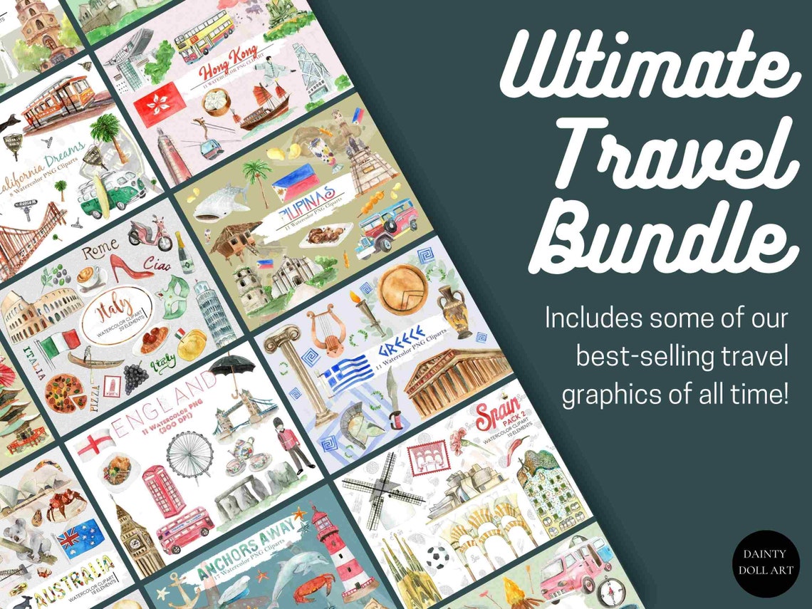 Travel Watercolor Clipart Bundle Travel and Vacation Planner | Etsy