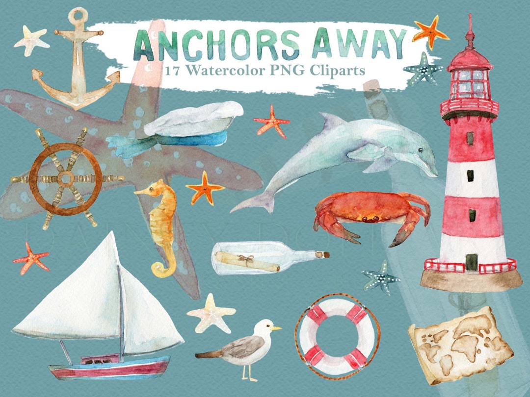 Nautical Travel Vacation Watercolor Clipart Summer Holiday Anchor Ocean ...