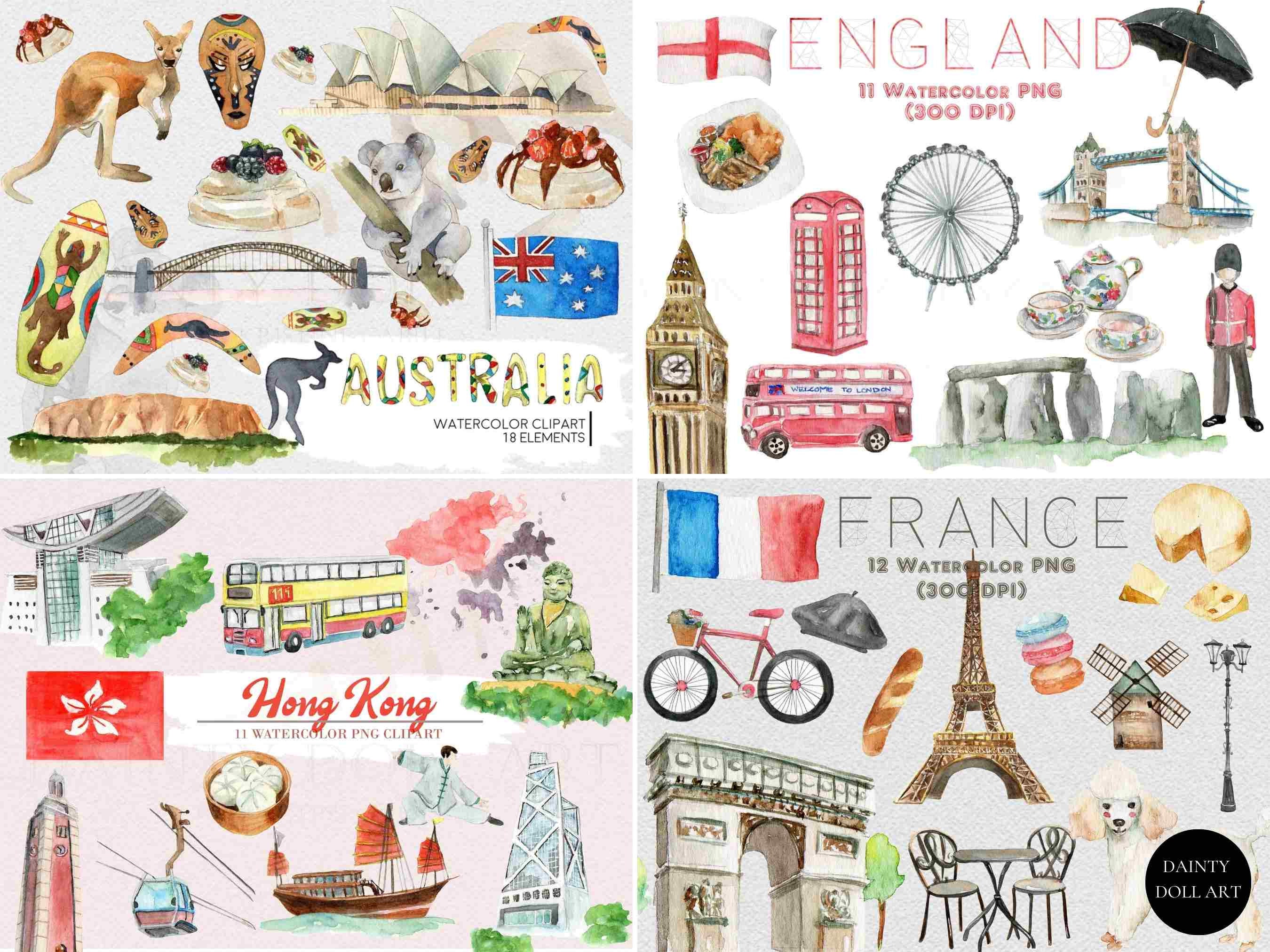 Travel Watercolor Clipart Bundle Travel and Vacation Planner - Etsy