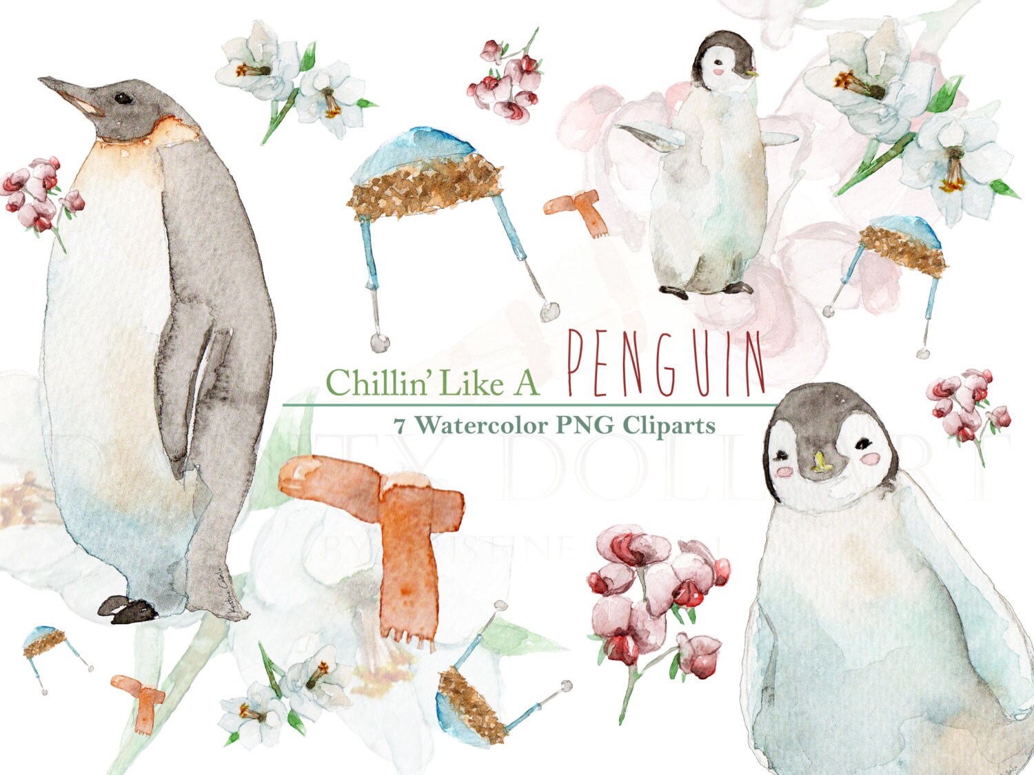 Penguin Clipart Watercolor Christmas Bird Animal Winter Cute Baby Zoo ...
