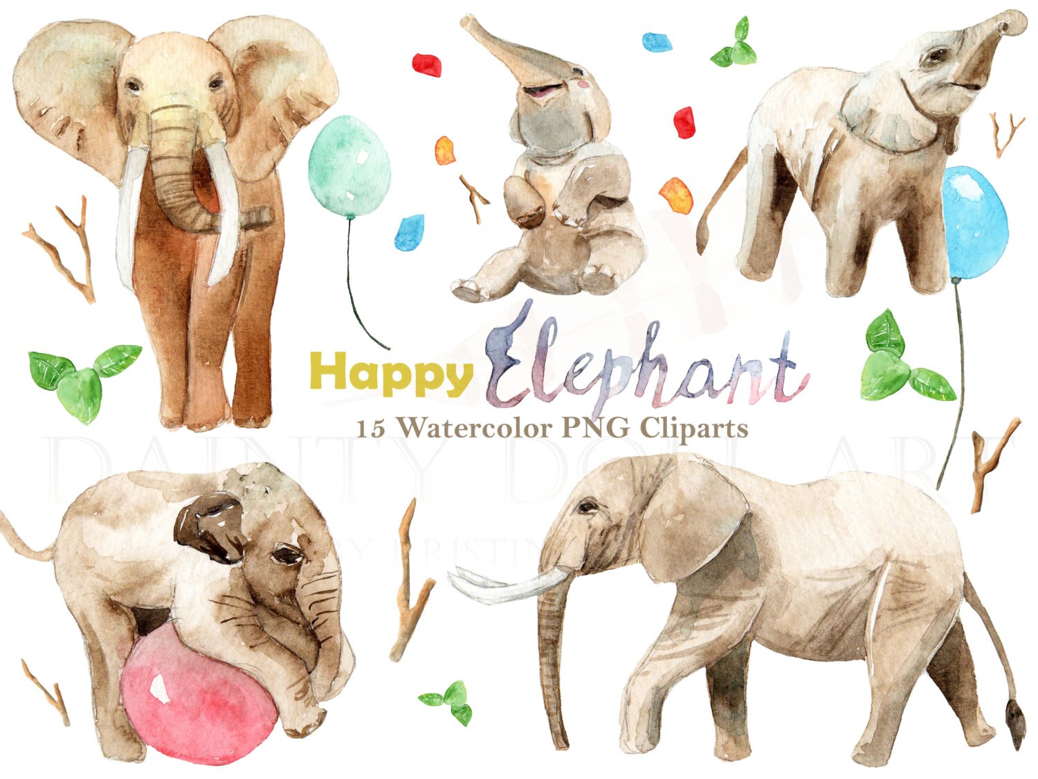 Elephant Clipart Watercolor Safari Wildlife Animal Jungle Baby Elephant ...