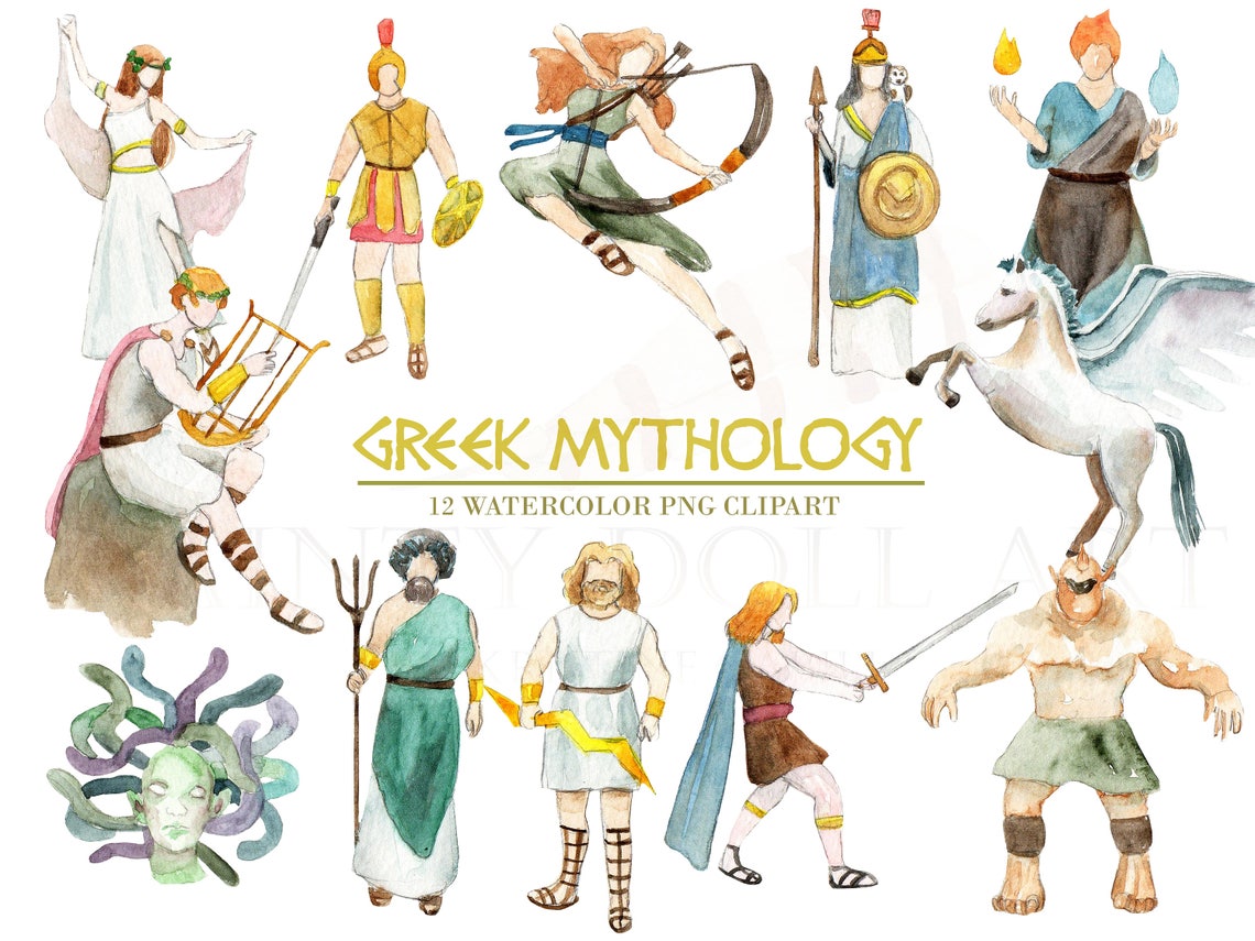 Greek Mythology Clipart Watercolor Digital Download Greece Vector God ...