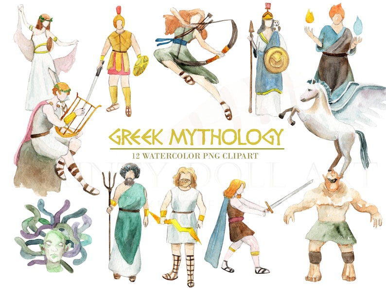 Greek Mythology Clipart Watercolor Digital Download Greece Vector God ...