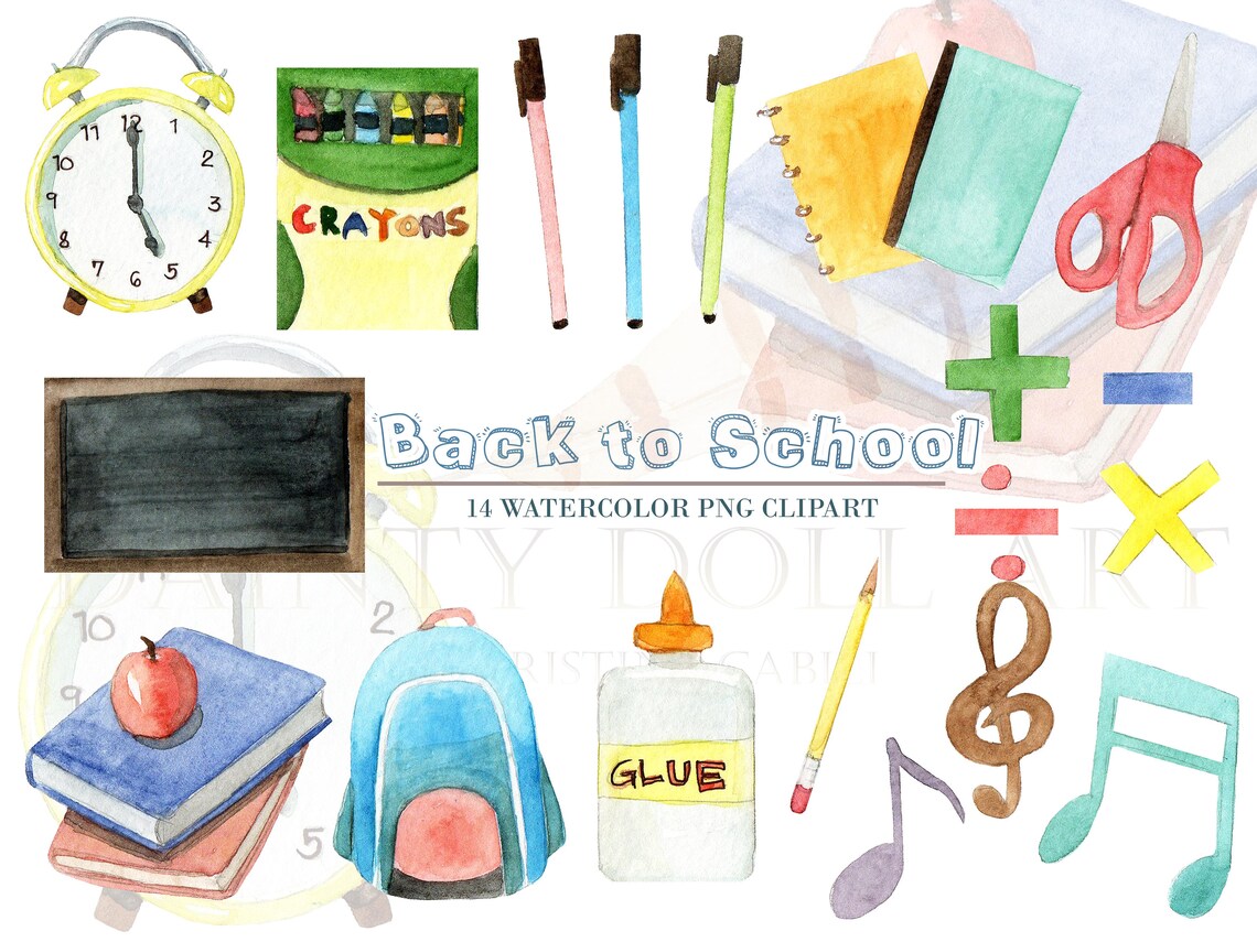 School Clipart Watercolor Digital Download Back to School Education ...