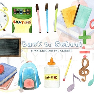 School Clipart Watercolor Digital Download Back to School Education ...