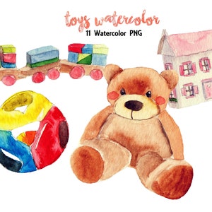 Toys Baby Clipart Watercolor 11 PNG Digital Download Bear - Etsy