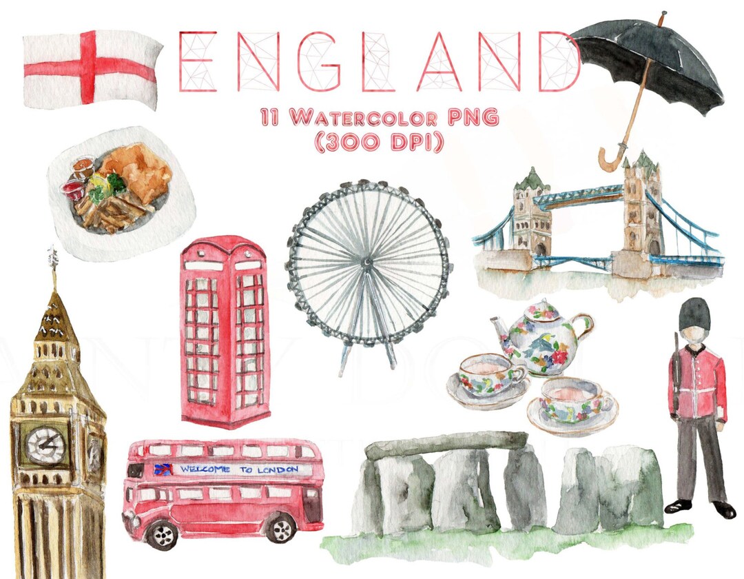 England Watercolor Clipart London British Europe Big Ben Digital ...