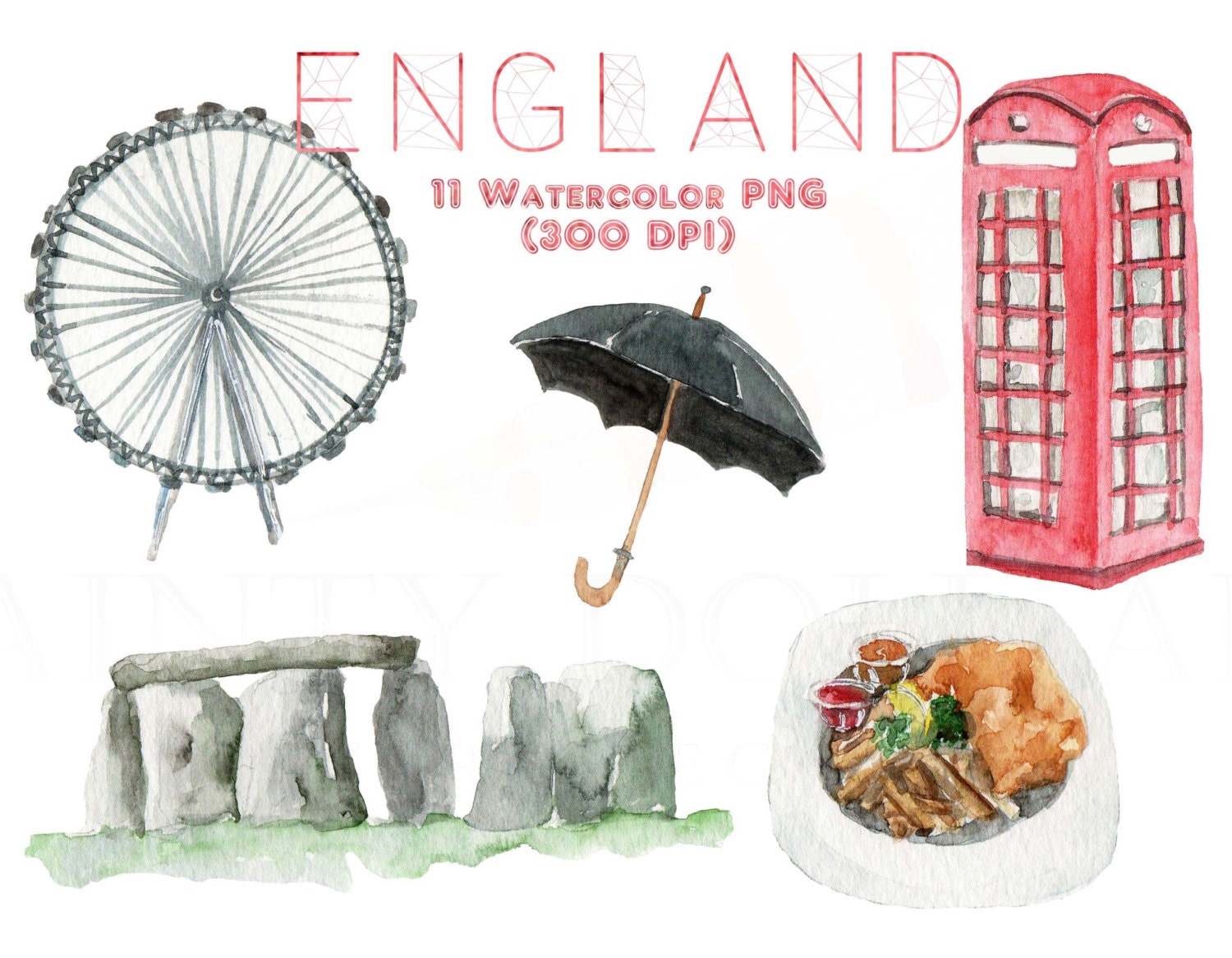 England Watercolor Clipart London British Europe Big Ben Digital ...
