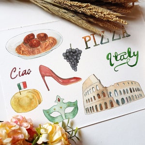 Italy Clipart Watercolor Digital Download Travel Europe Italian Flag ...