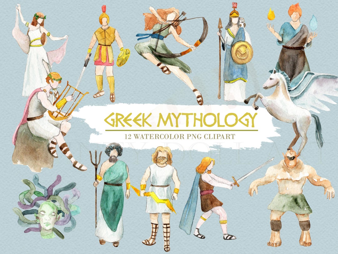 Greek Mythology Clipart Watercolor Digital Download Greece Vector God ...