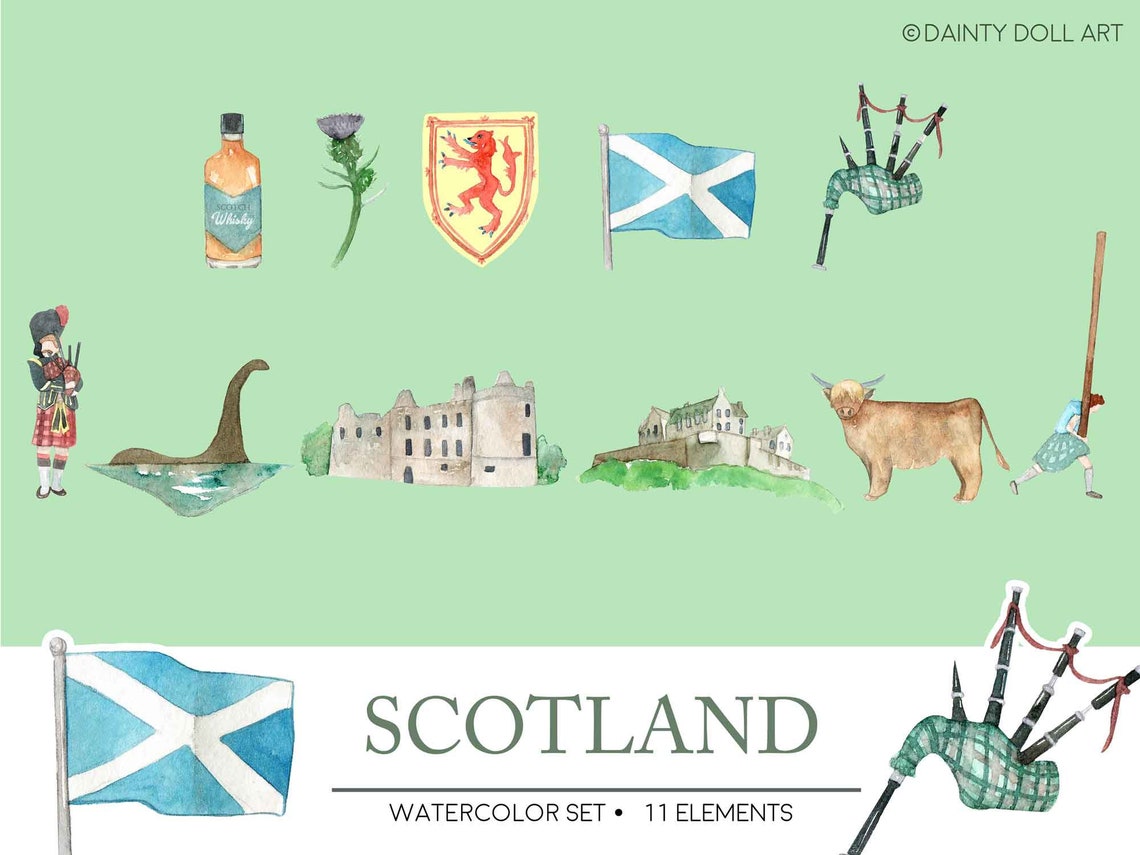 Scotland Clipart Watercolor Digital Download Travel Scottish | Etsy UK