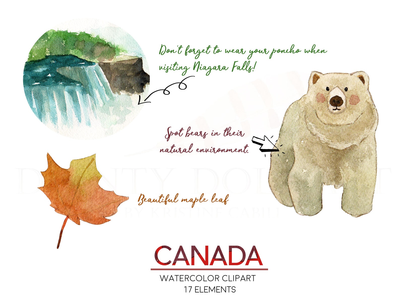 Canada Clipart Watercolor Digital Download Travel Canadian Maple Leaf ...