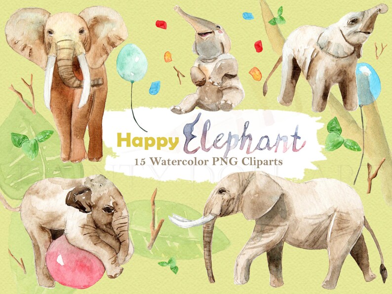 Elephant Clipart Watercolor Safari Wildlife Animal Jungle Baby Elephant ...