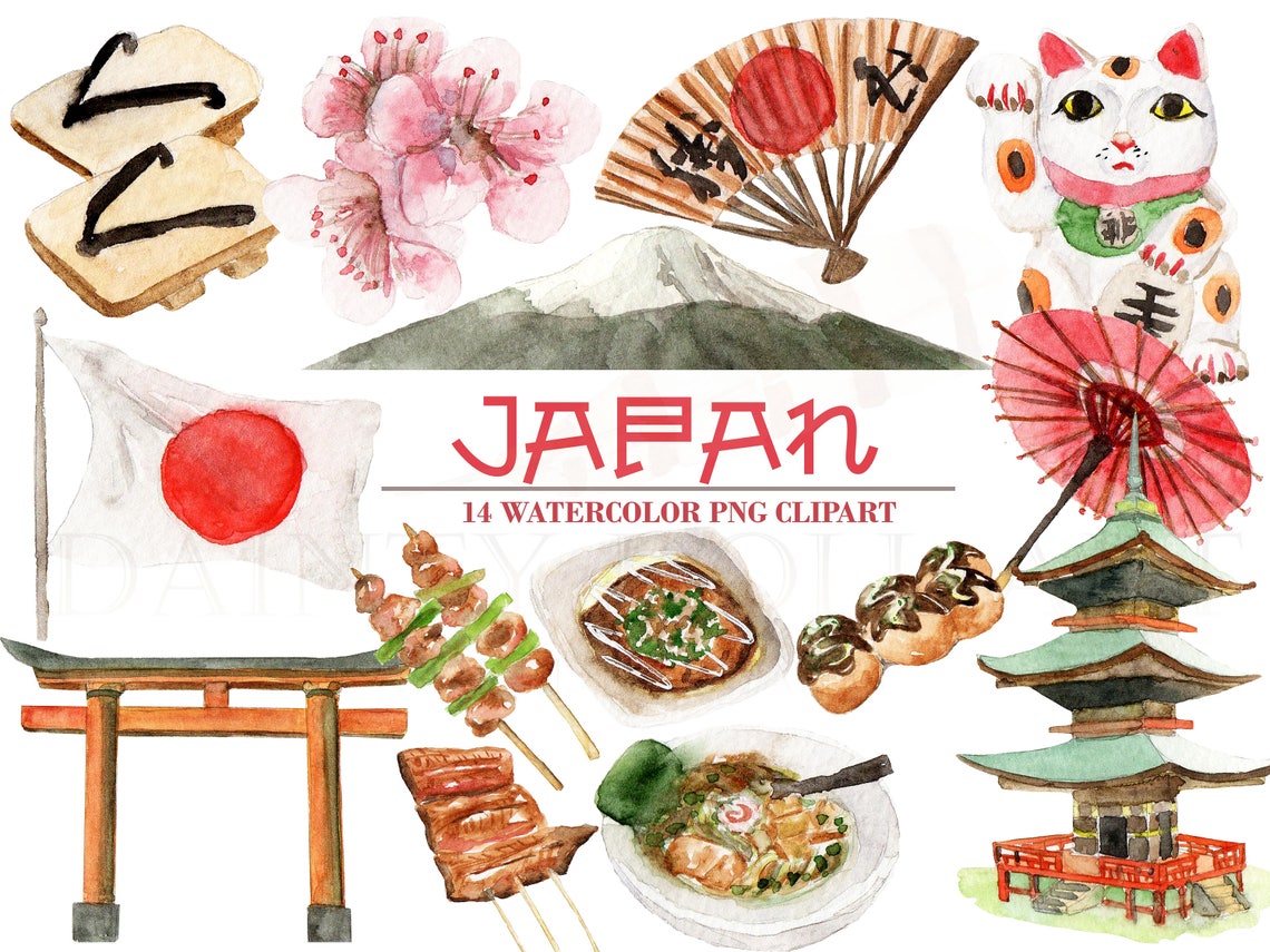 Japan Clipart Watercolor Digital Download Travel East Asia | Etsy