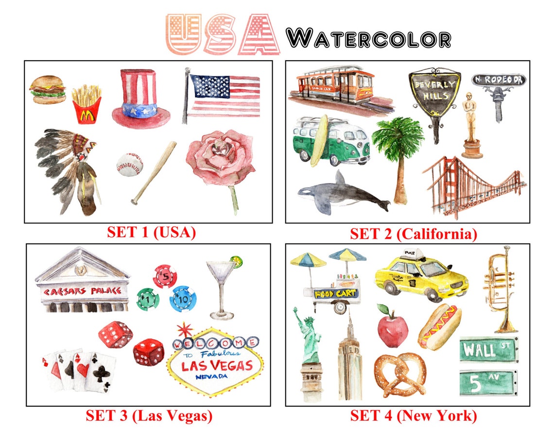 New York Clip Art / Watercolor Clip Art / Stock Image / Digital ...