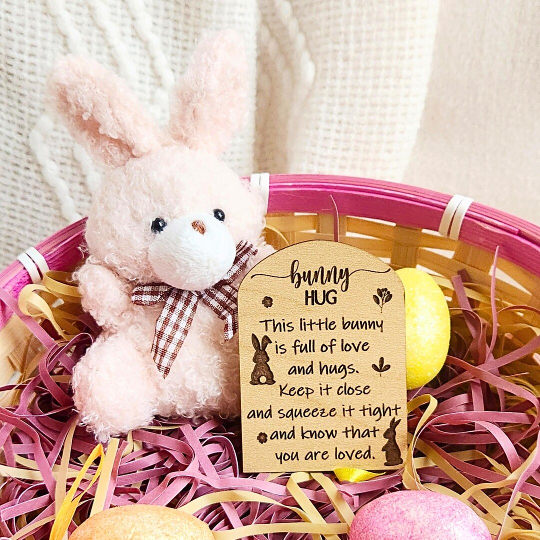 Easter Bunny Pocket Hug: Laser Engraved Wooden Tag, Easter Basket ...
