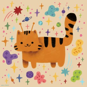 Cute Celestial Cat Alien Art Print - Etsy