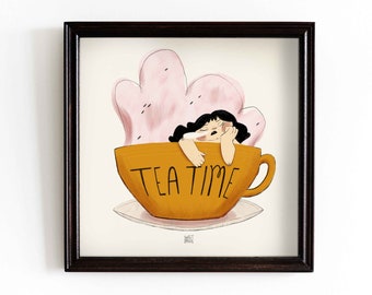 Tea Time Lady Home Decor, Wall Décor, Winter Print, Living Room Wall ...