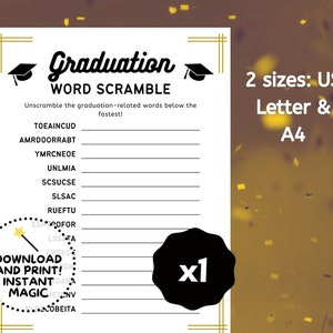 Graduation Word Scramble | Fun Graduate Party Game Challenge | Party ...