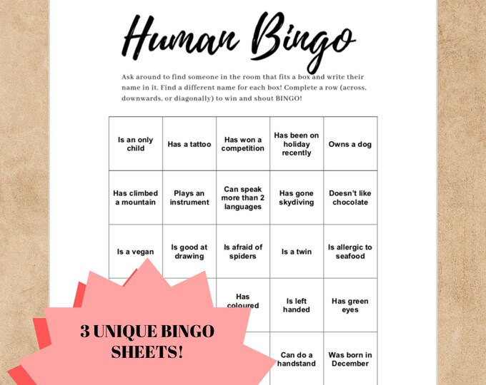 HUMAN BINGO Ice Breaker Party Game Friends Offices | Etsy