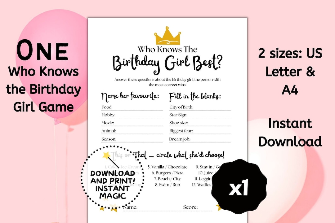 Birthday Trivia Girl Game PRINTABLE | Princess Tiara Themed Party | Who ...