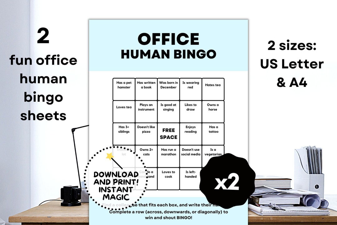 Office Human Bingo 2 Sheets | Fun Work Games Icebreakers | Printable ...