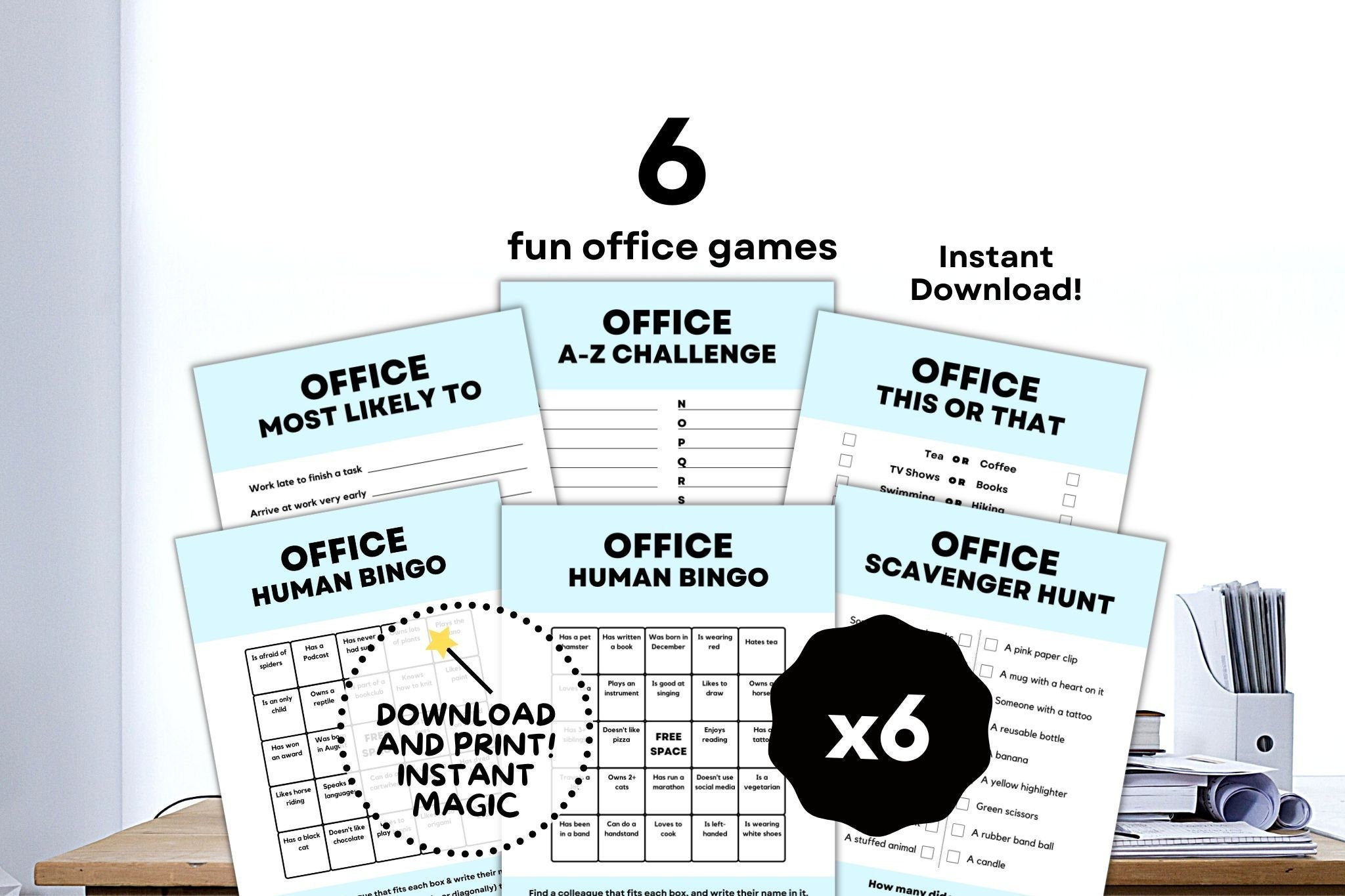 6 Office Games PRINTABLES Fun Work Games Icebreakers Printable Last ...
