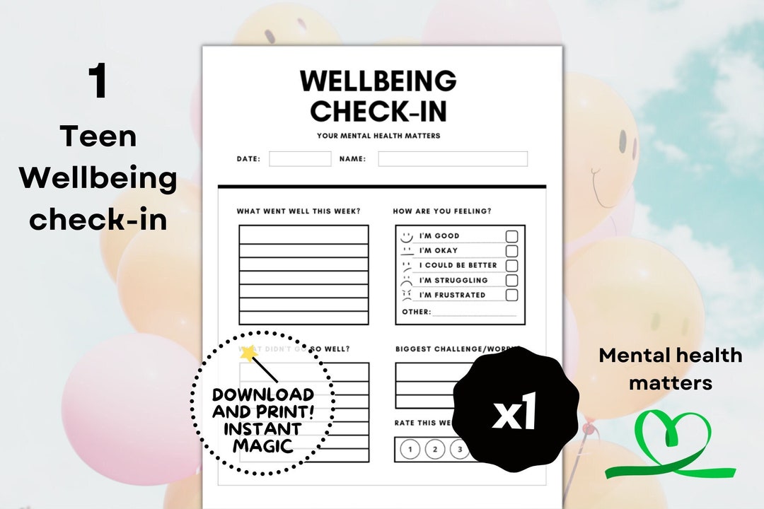 Weekly Wellbeing Check-in for Teens | Teen Mental Health Check-in ...